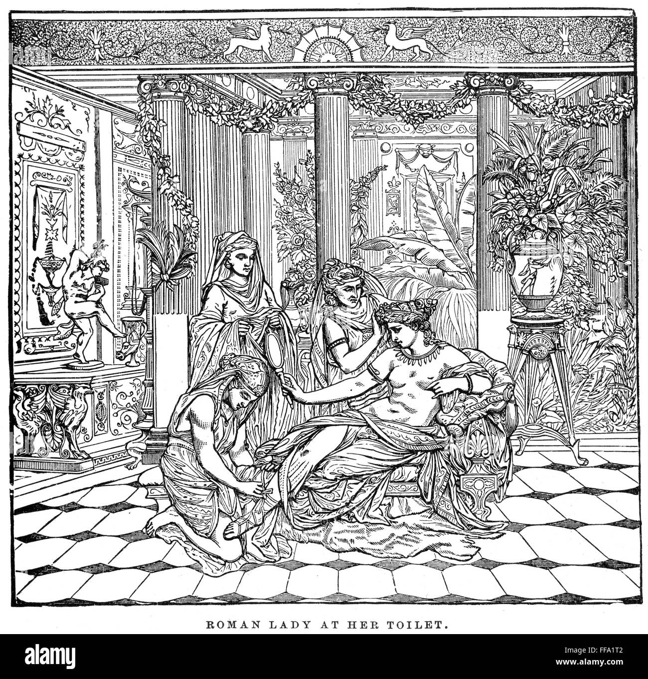 ROME: LADY'S TOILET. /n'Roman lady at her toilet.' Wood engraving after ...