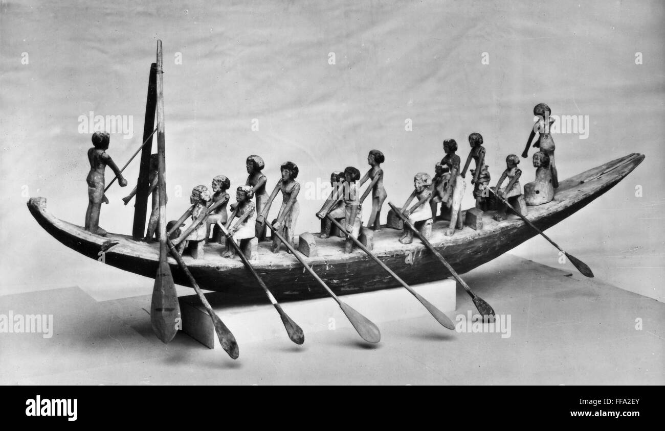 ANCIENT EGYPT: BOAT. /nWooden model boat with rowers. From Egypt, about ...