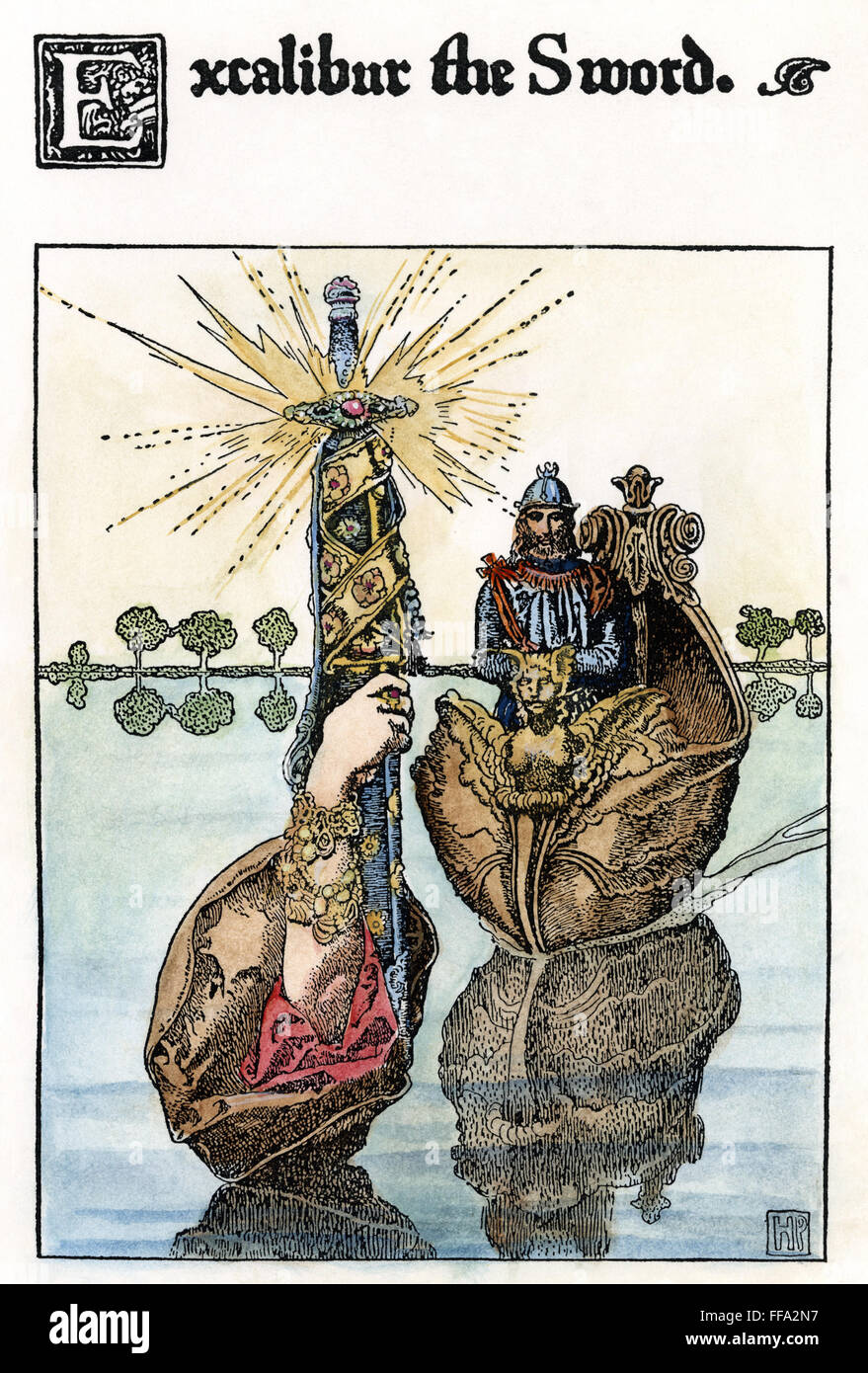 KING ARTHUR, 1903. /nReceiving the sword Excalibur from the Lady of the ...