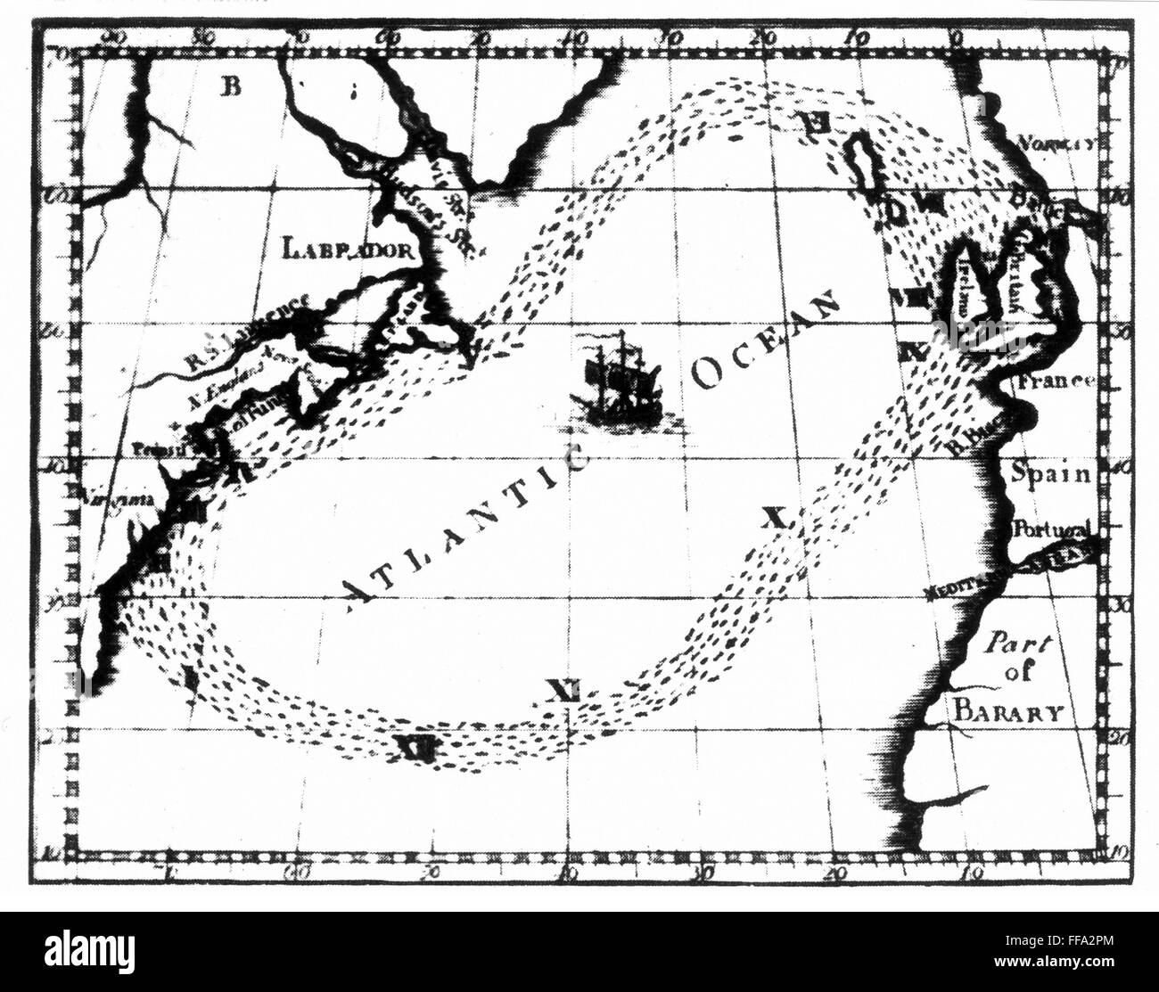 FRANKLIN CHART, 1786. /nIllustration of the migration pattern of ...