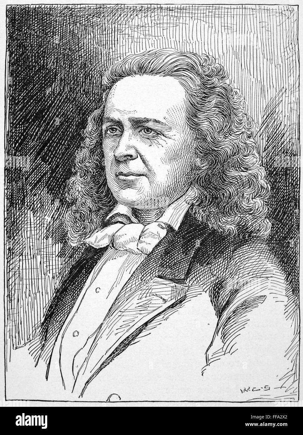 ELIAS HOWE (1819-1867). /nAmerican inventor. Pen drawing, late 19th ...