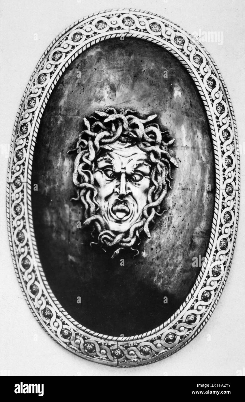 FRENCH SHIELD, 1700. /nFrench shield, c1700, bearing a Medusan head ...