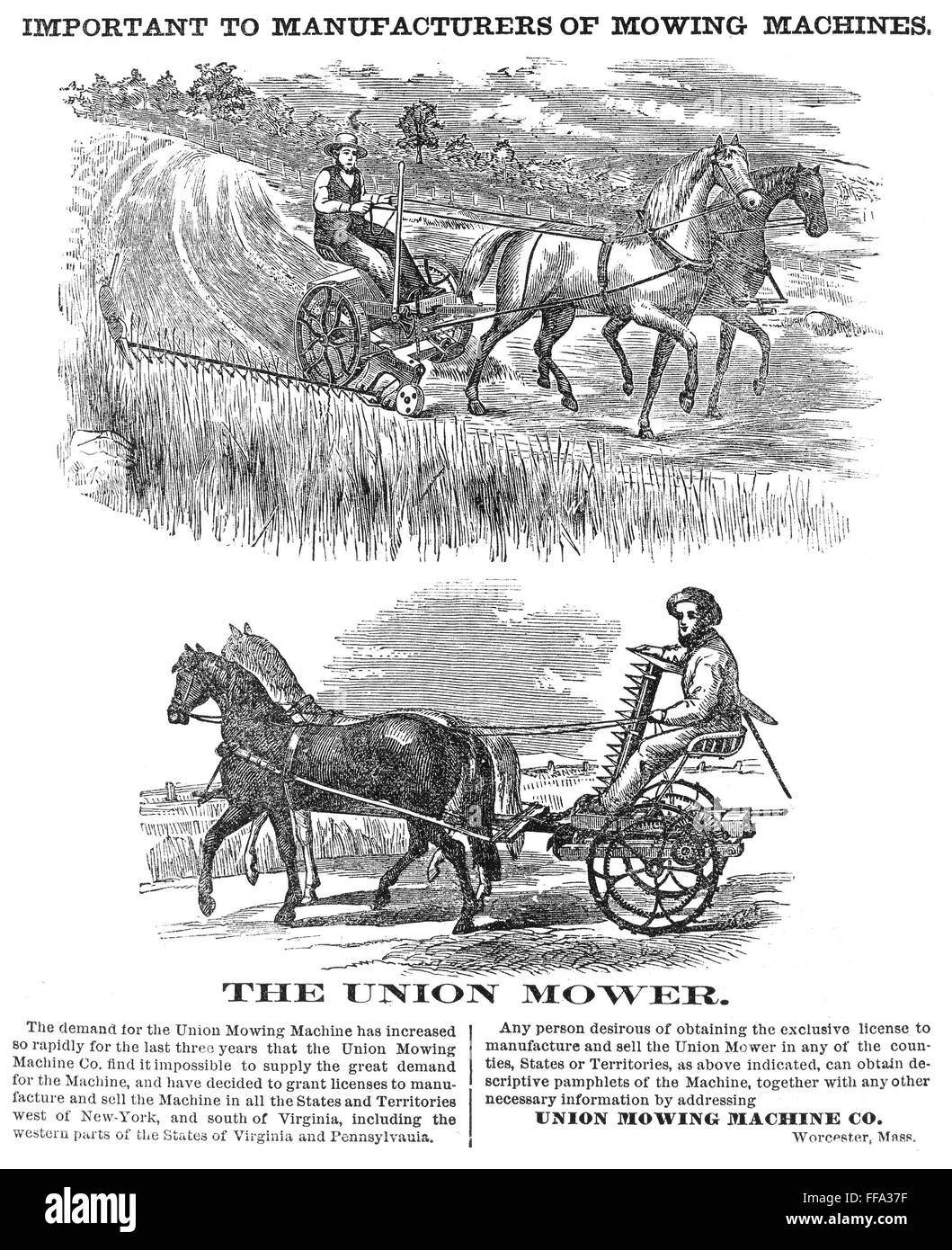 AMERICAN FARMING AD, 1864. /nWood-engraved advertisement, American ...