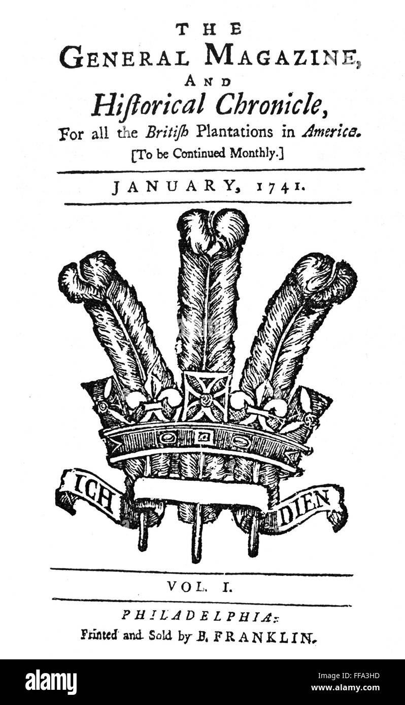 FRANKLIN: GENERAL MAGAZINE. /nTitle page of the first issue of 'The ...