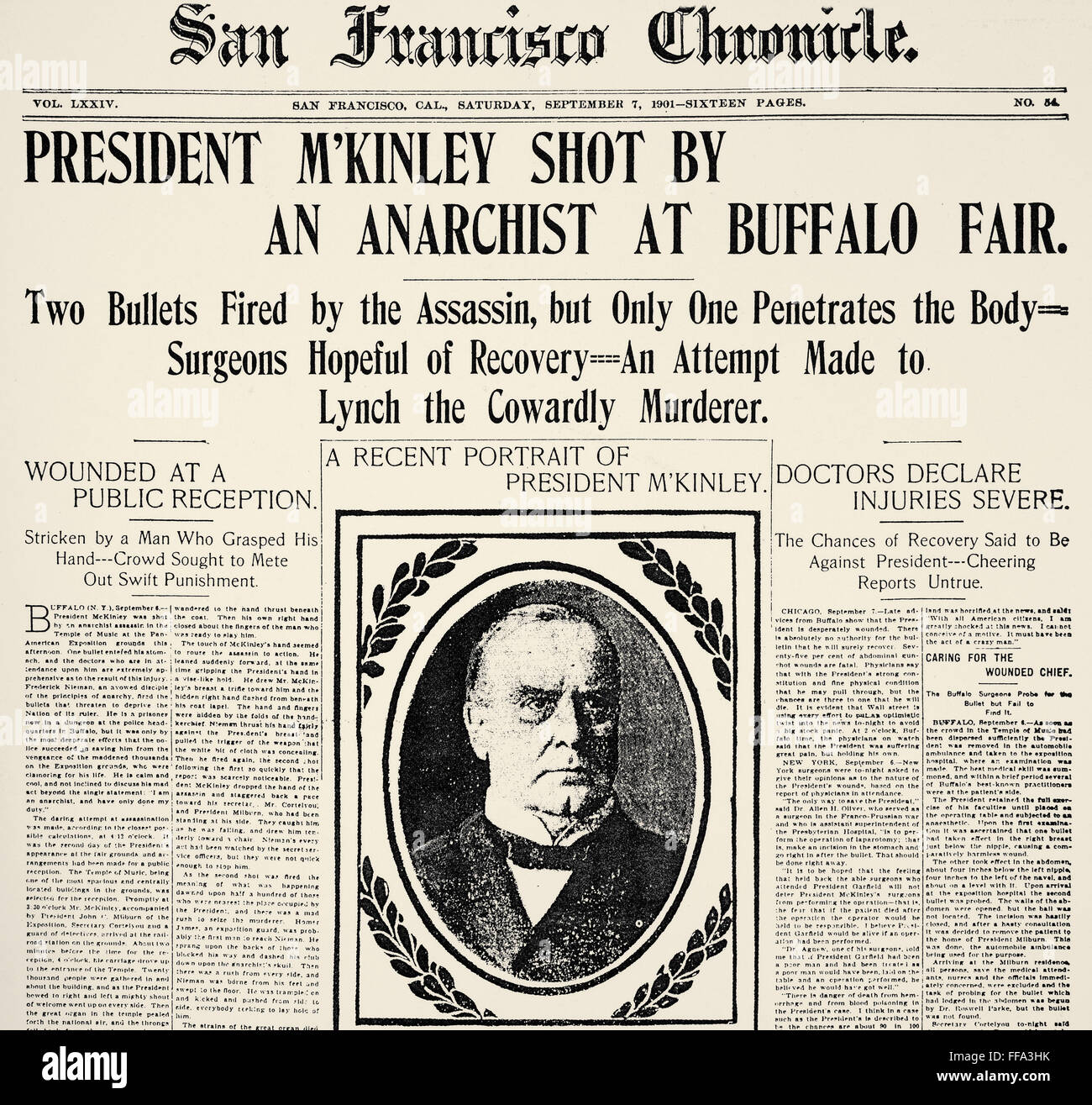 McKINLEY ASSASSINATION. /nFront page of the San Francisco 'Chronicle ...