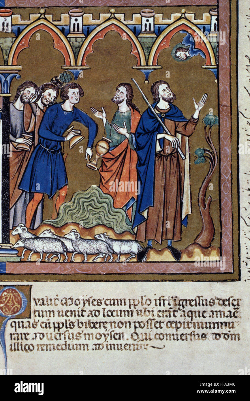 BITTER WATERS OF MARAH. /n(Exodus 15:22-24): French manuscript, c1250 ...