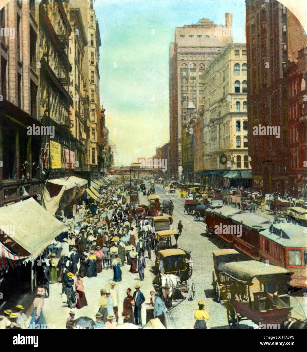 CHICAGO, 1899. /nA view looking north on State Street in Chicago ...