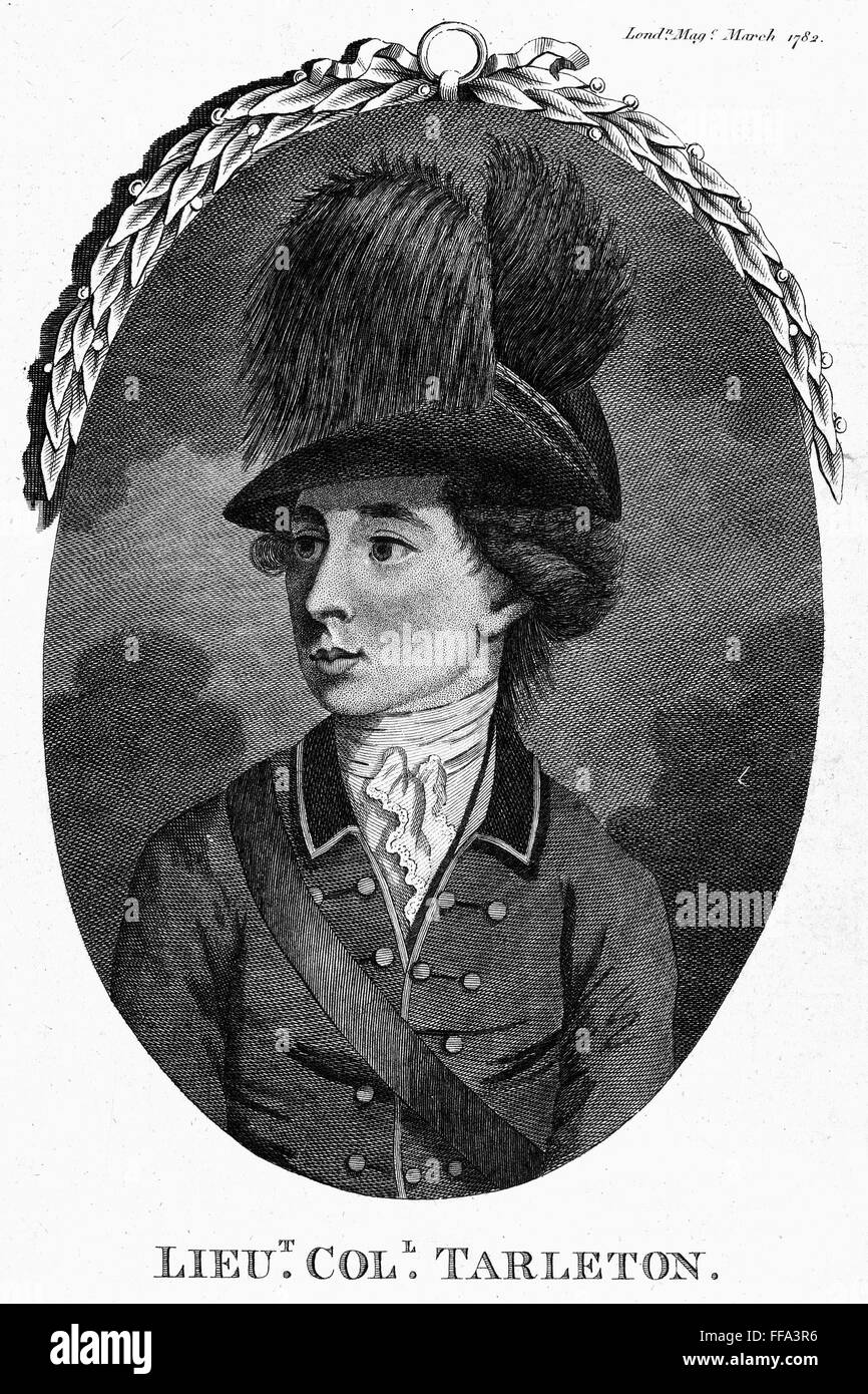 SIR BANASTRE TARLETON /n(1754-1833). English soldier. Copper engraving ...