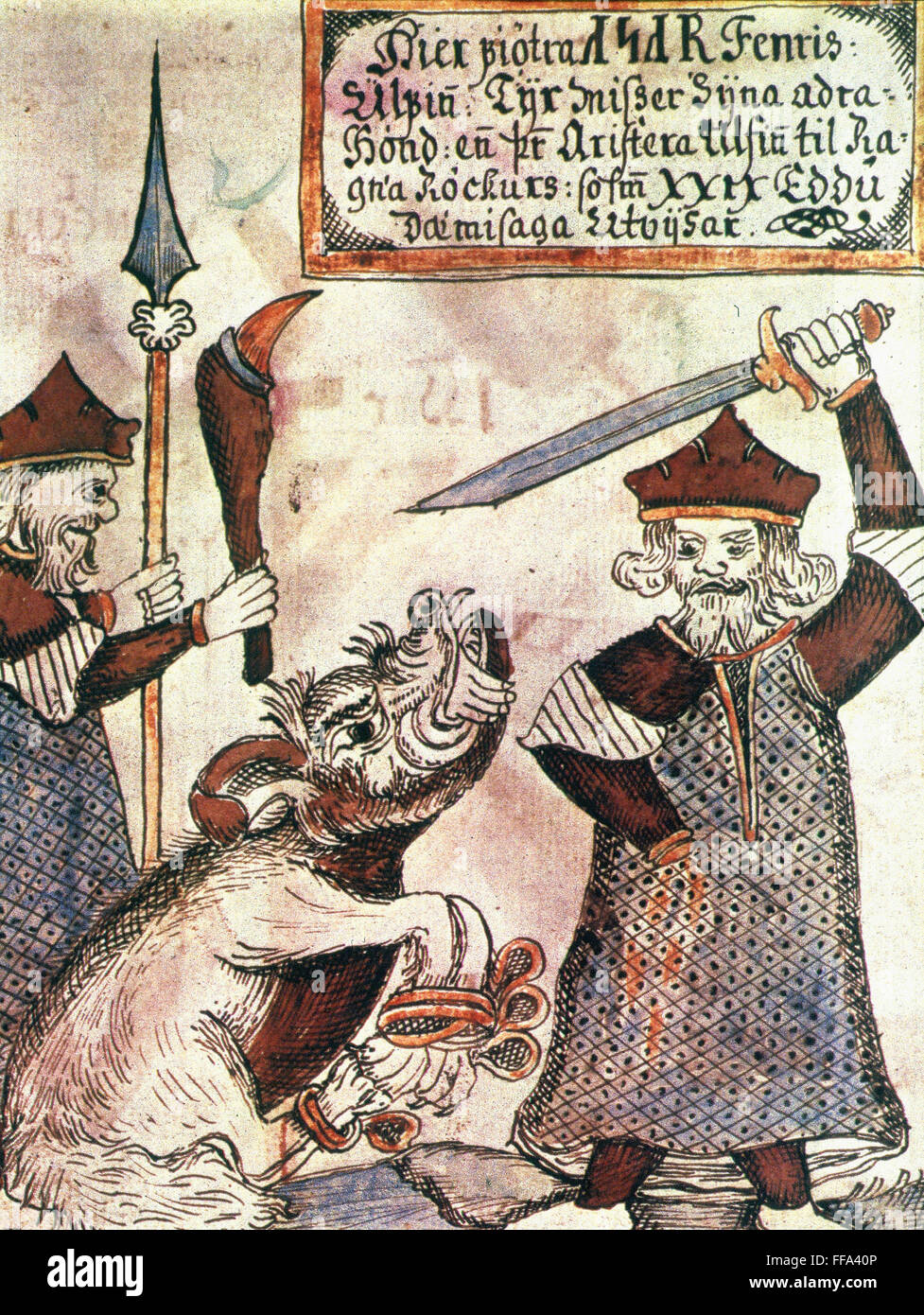 NORSE GOD TYR /nsacrifices his hand to bind the Fenris wolf. Ms ...