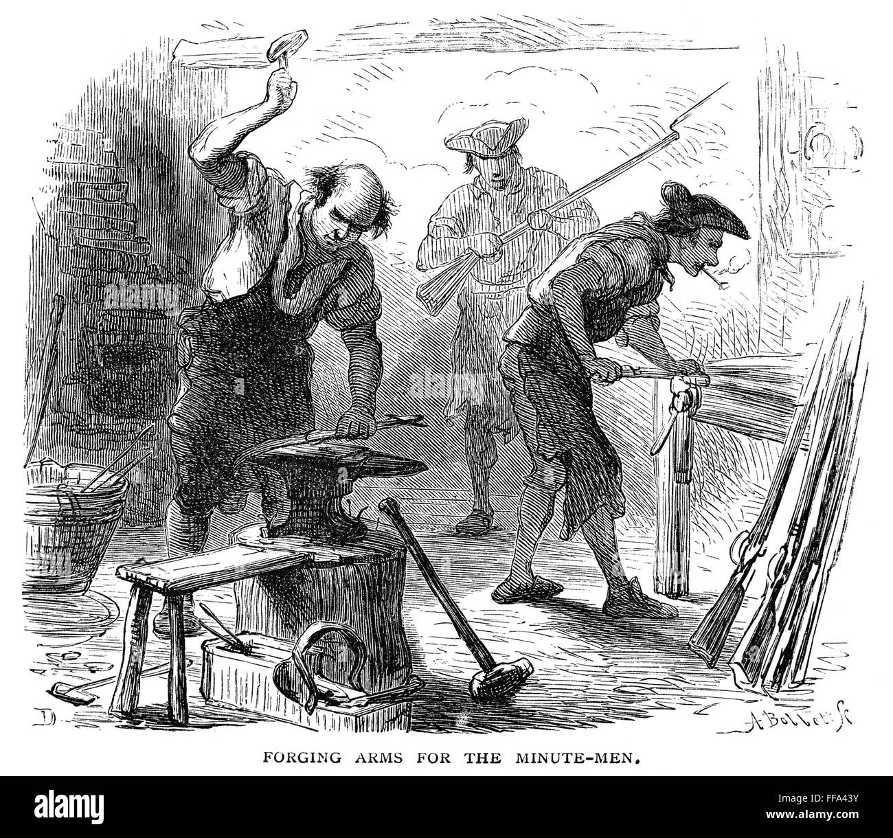 COLONIAL BLACKSMITH, 1776. /nColonial blacksmiths forging muskets for ...