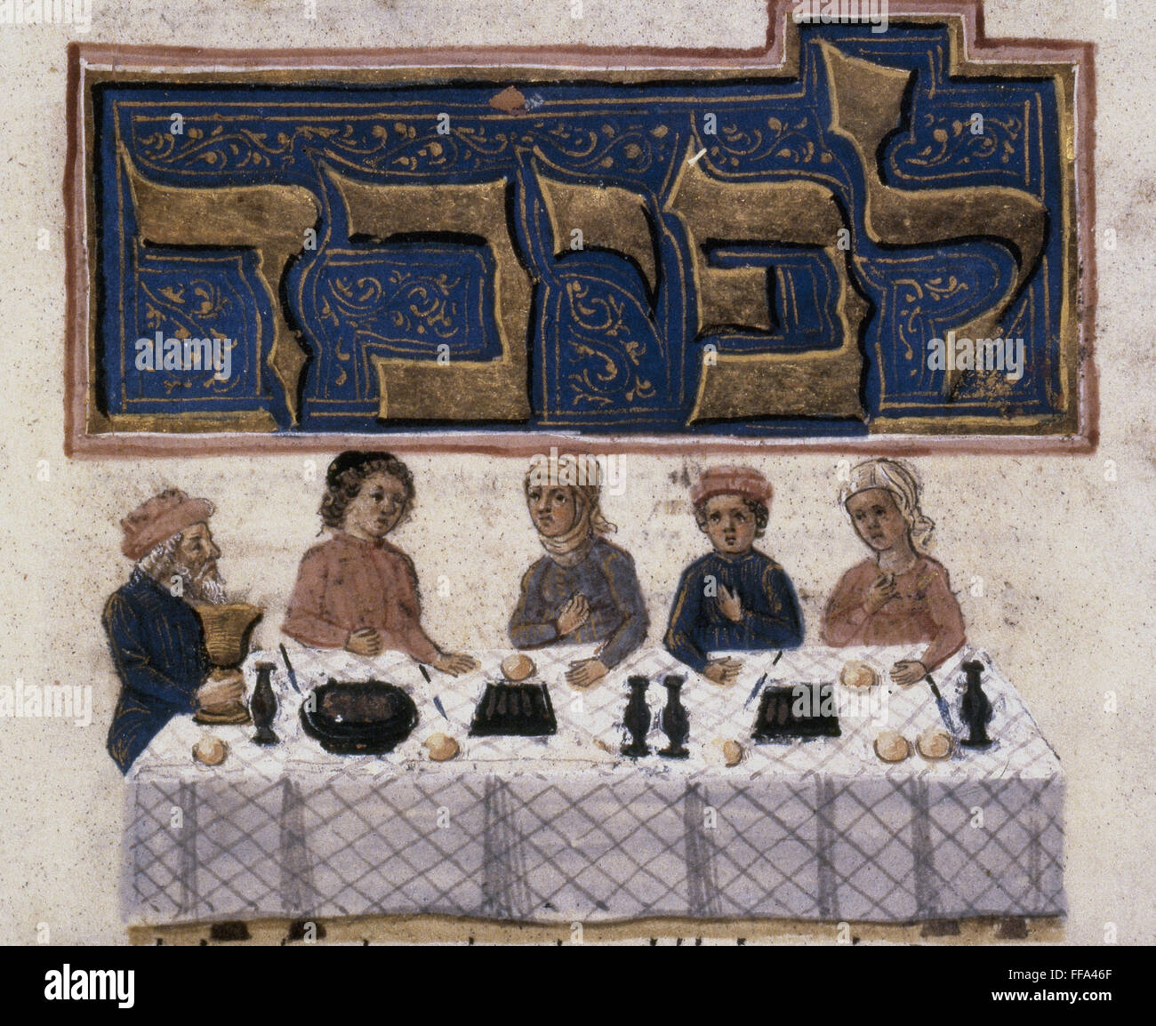 JUDAICA: A PASSOVER SEDER. /nItalian manuscript illumination, 15th ...
