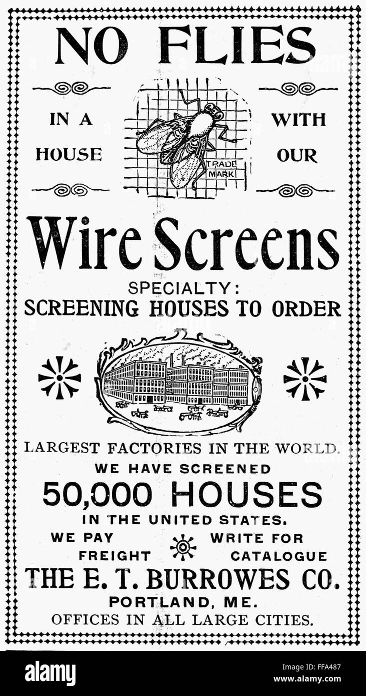 WIRE SCREEN AD, 1895. /nAmerican newspaper advertisement, 1895 Stock ...