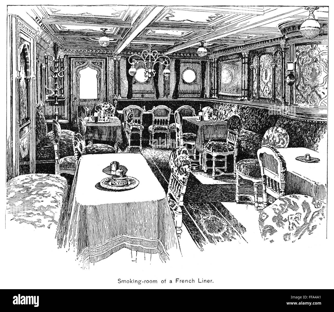 STEAMSHIP: SMOKING ROOM. /nSmoking room of a French steamship. Wood ...