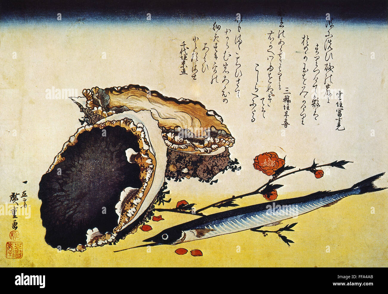 HIROSHIGE: COLOR PRINT. /nAwabi and Sayori (Oyster and Snipe-fish ...