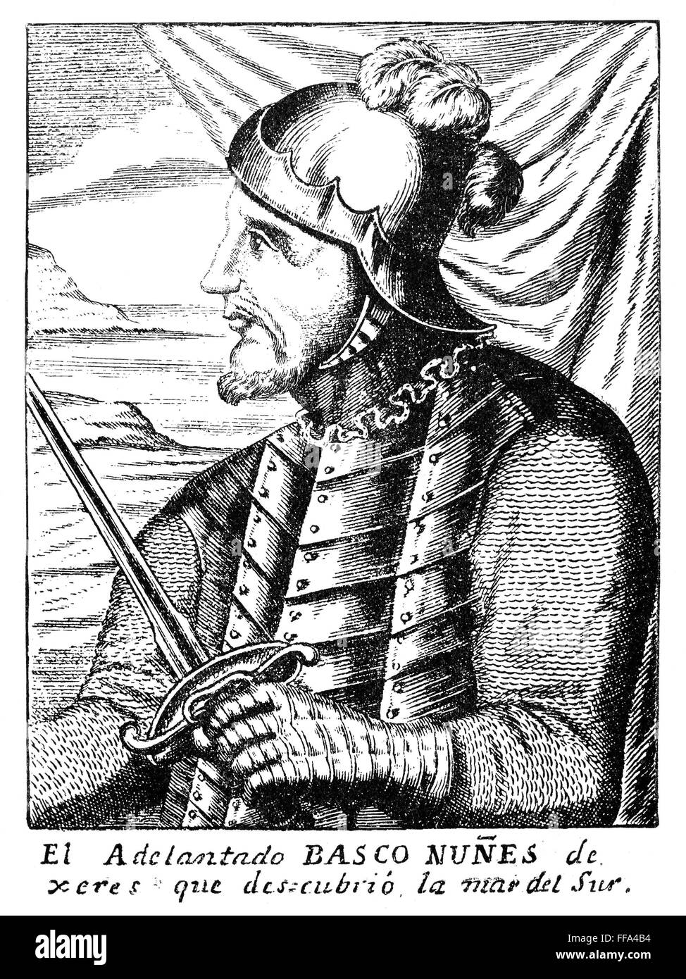 VASCO NUNEZ de BALBOA /n(1475-1519). Spanish explorer. Copper engraving ...