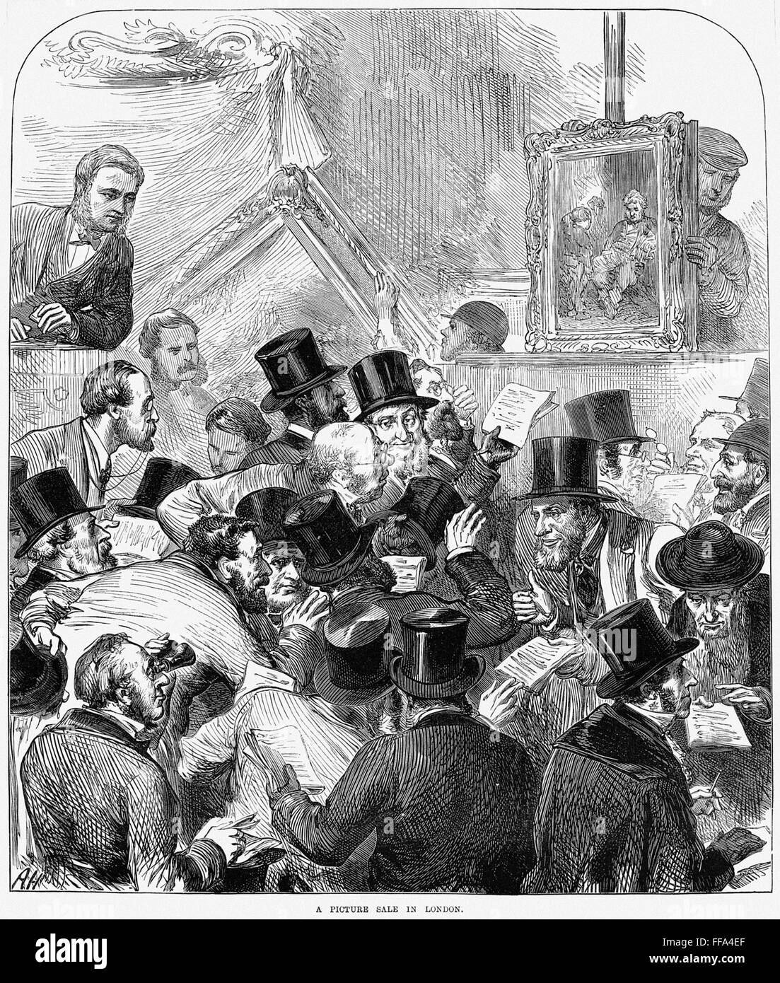 PAINTING AUCTION, 1882./nAn auction of paintings in London. Wood ...