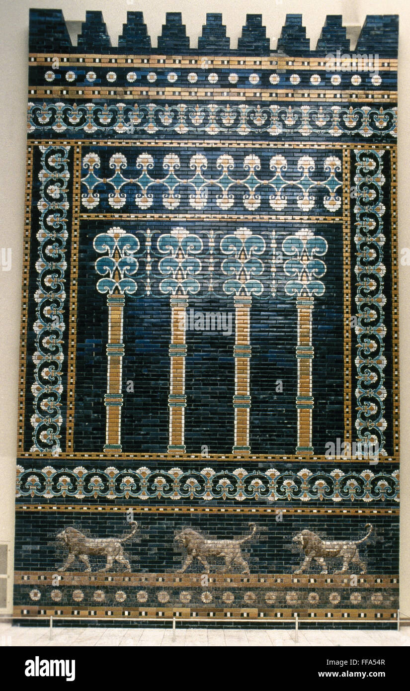 BABYLON: PALACE WALL. /nWall of glazed brick with lion panel from ...