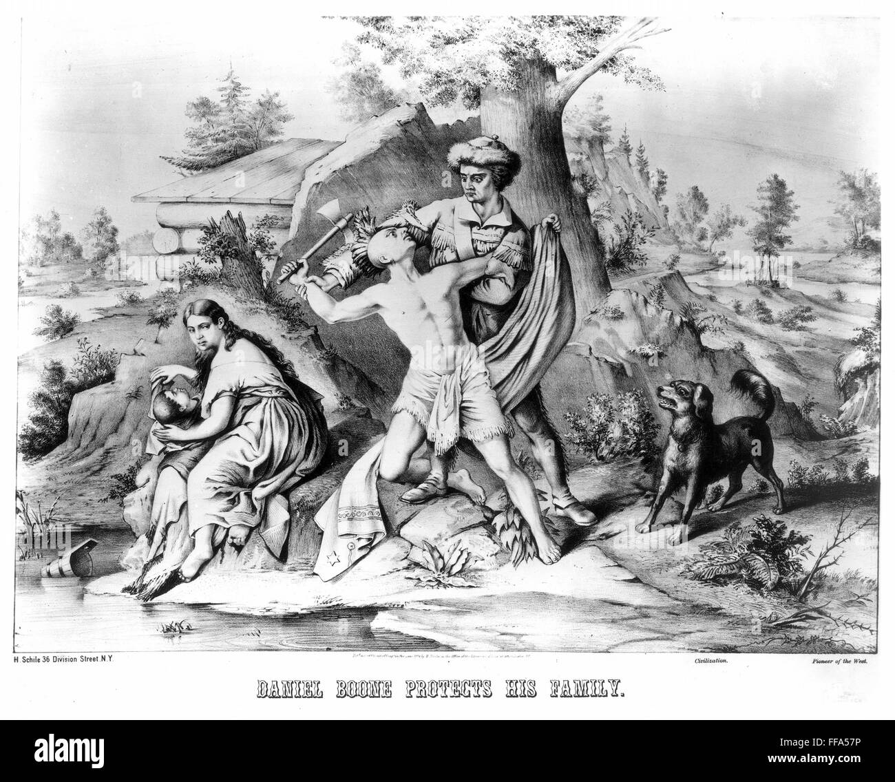 BOONE PROTECTING FAMILY. /nDaniel Boone (1734-1820) protecting his ...