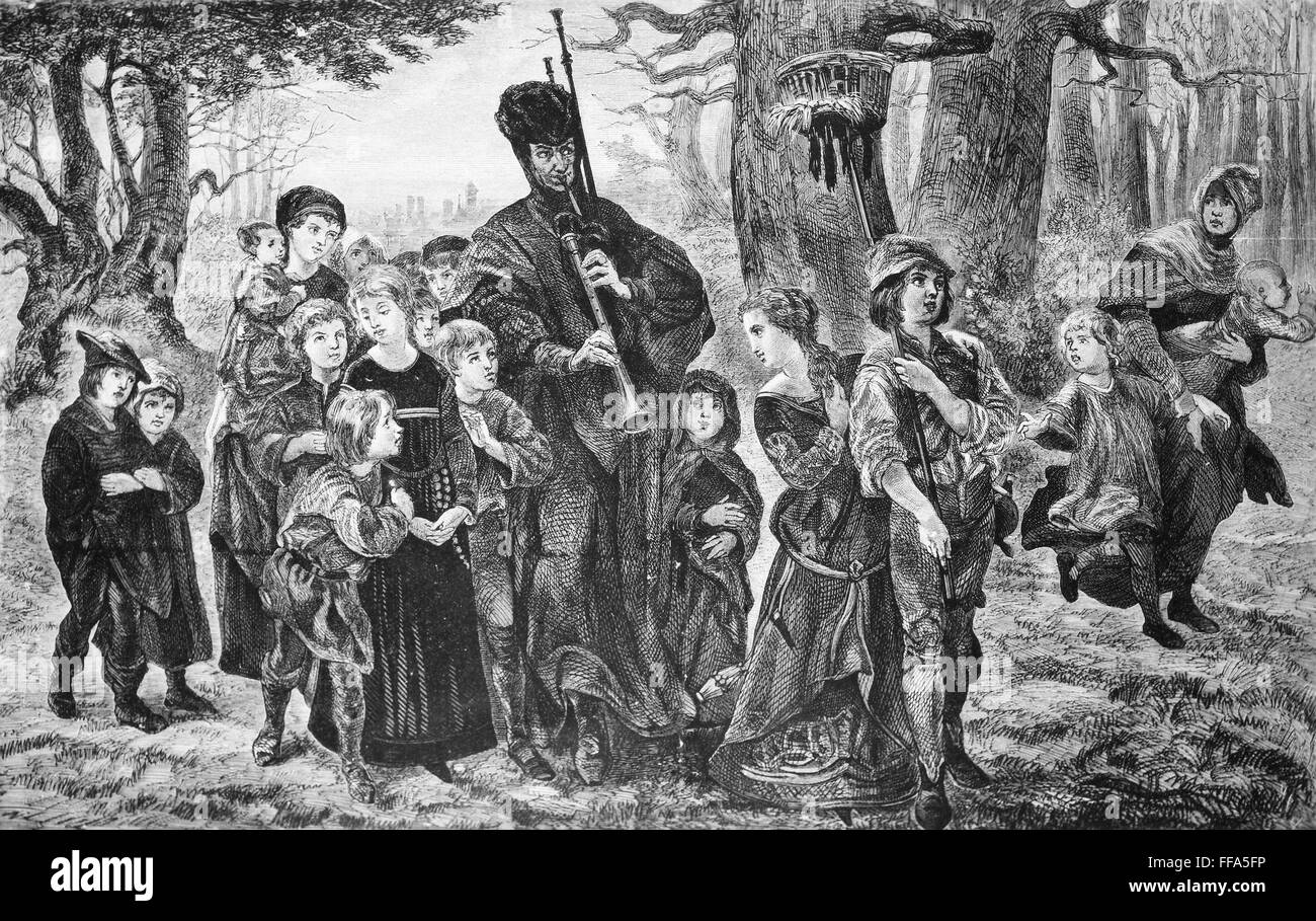BROWNING: PIED PIPER. /n'The Pied Piper of Hamelin.' Line engraving ...