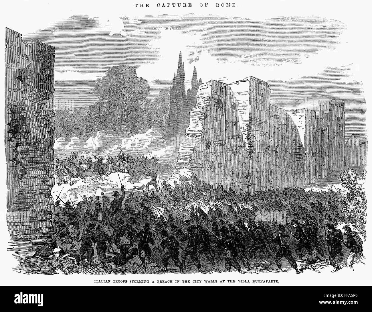 ITALY: UNIFICATION, 1870. /nItalian troops storming a breach in the ...