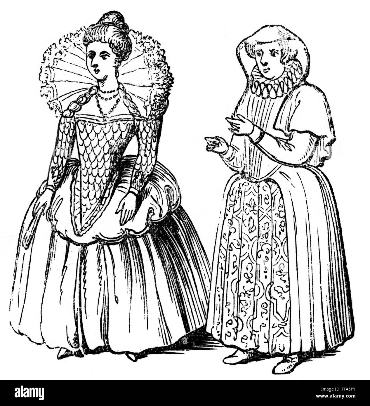 ENGLISH WOMEN. /nAn English lady and country woman at the time of Queen ...