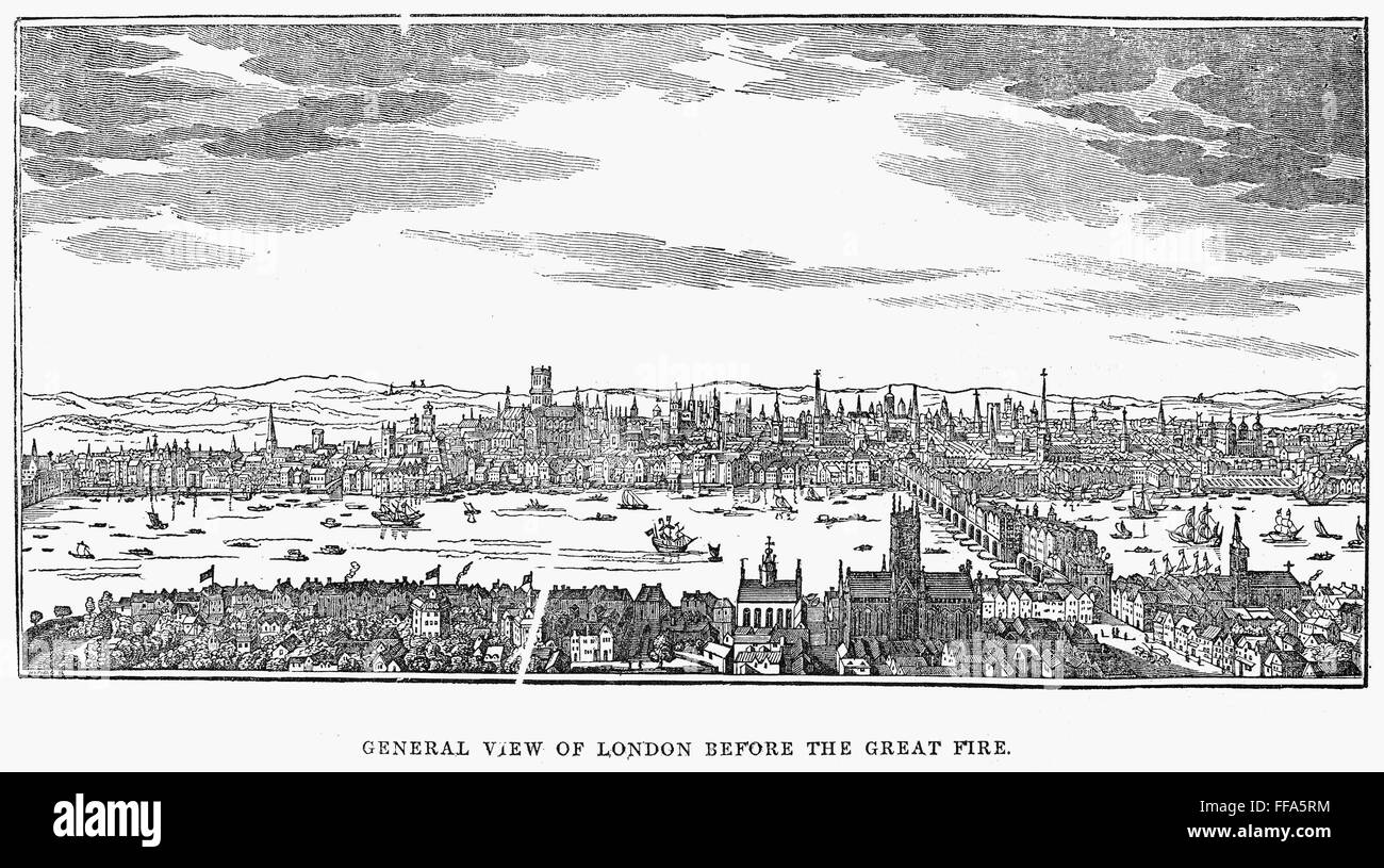 LONDON, ENGLAND, 1666. /nA general view of London, England, before the ...