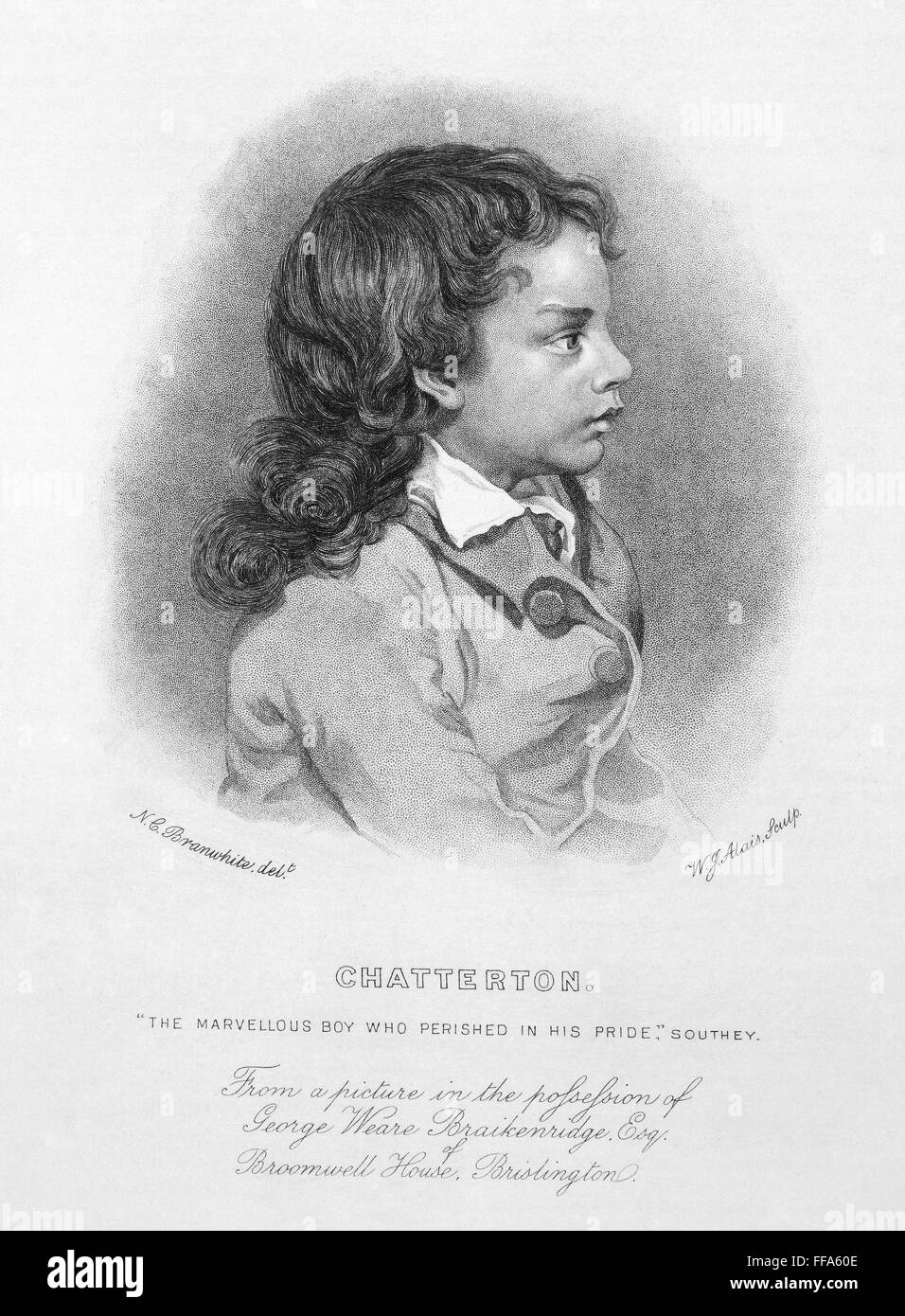 THOMAS CHATTERTON /n(1752-1770). English poet. Line and stipple ...