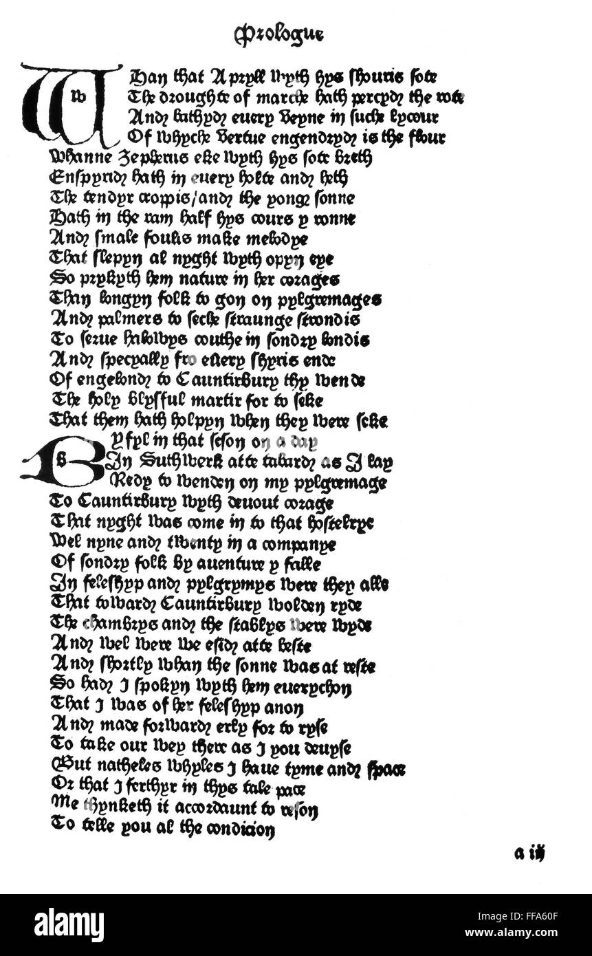 CHAUCER: CANTERBURY TALES. /nThe beginning of the Prologue to Geoffrey ...