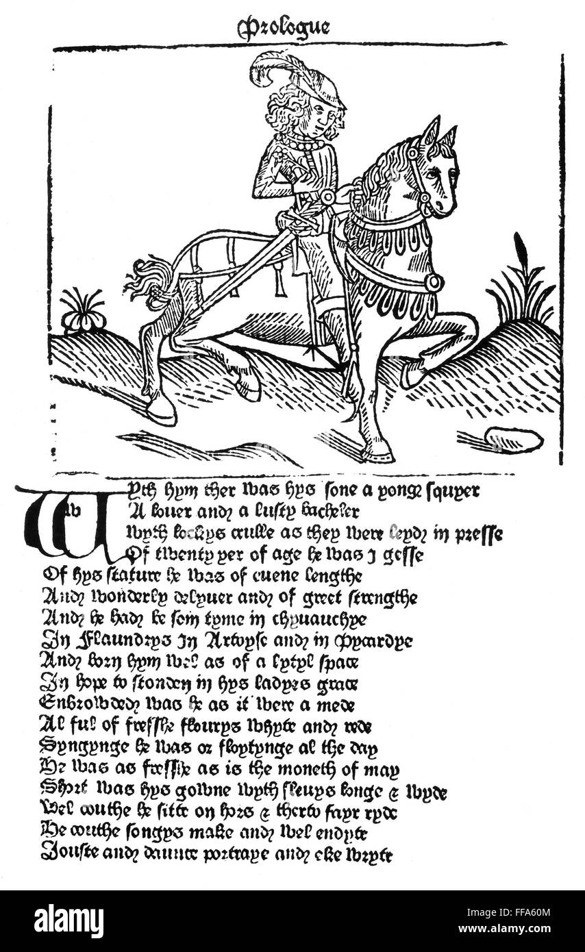 THE SQUIRE. /nWoodcut from the Prologue to Geoffrey Chaucer's ...