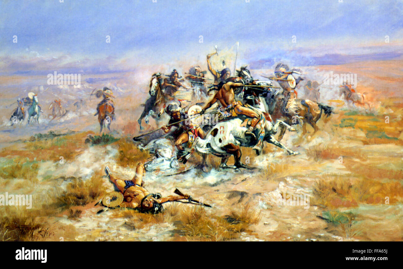 NATIVE AMERICANS: TRIBAL WARFARE./nCounting Coup. Oil on canvas, 1902 ...