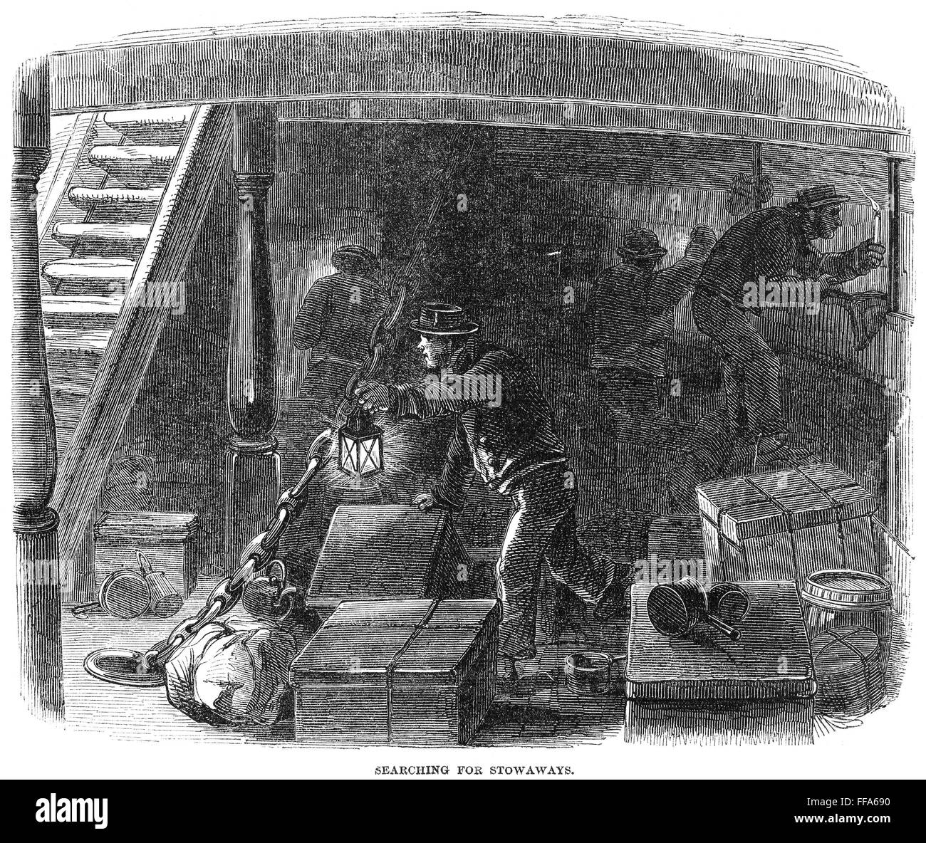 IRISH IMMIGRANTS, 1850. /nSearching for stowaways onboard a ship ...