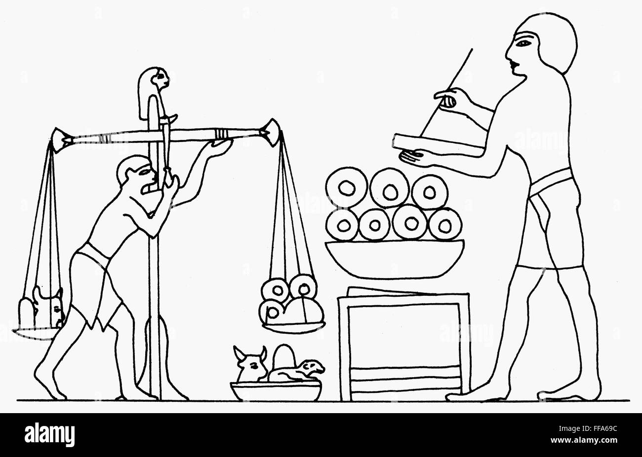 EGYPT: BALANCE, c2000 B.C. /nA scribe keeps tally as the balance ...