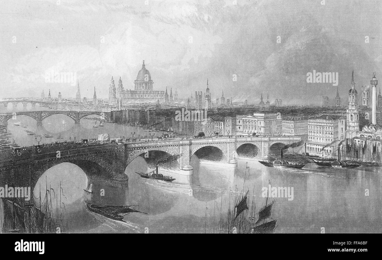 LONDON BRIDGE, 1852. /nView of London Bridge, London, England. Steel ...