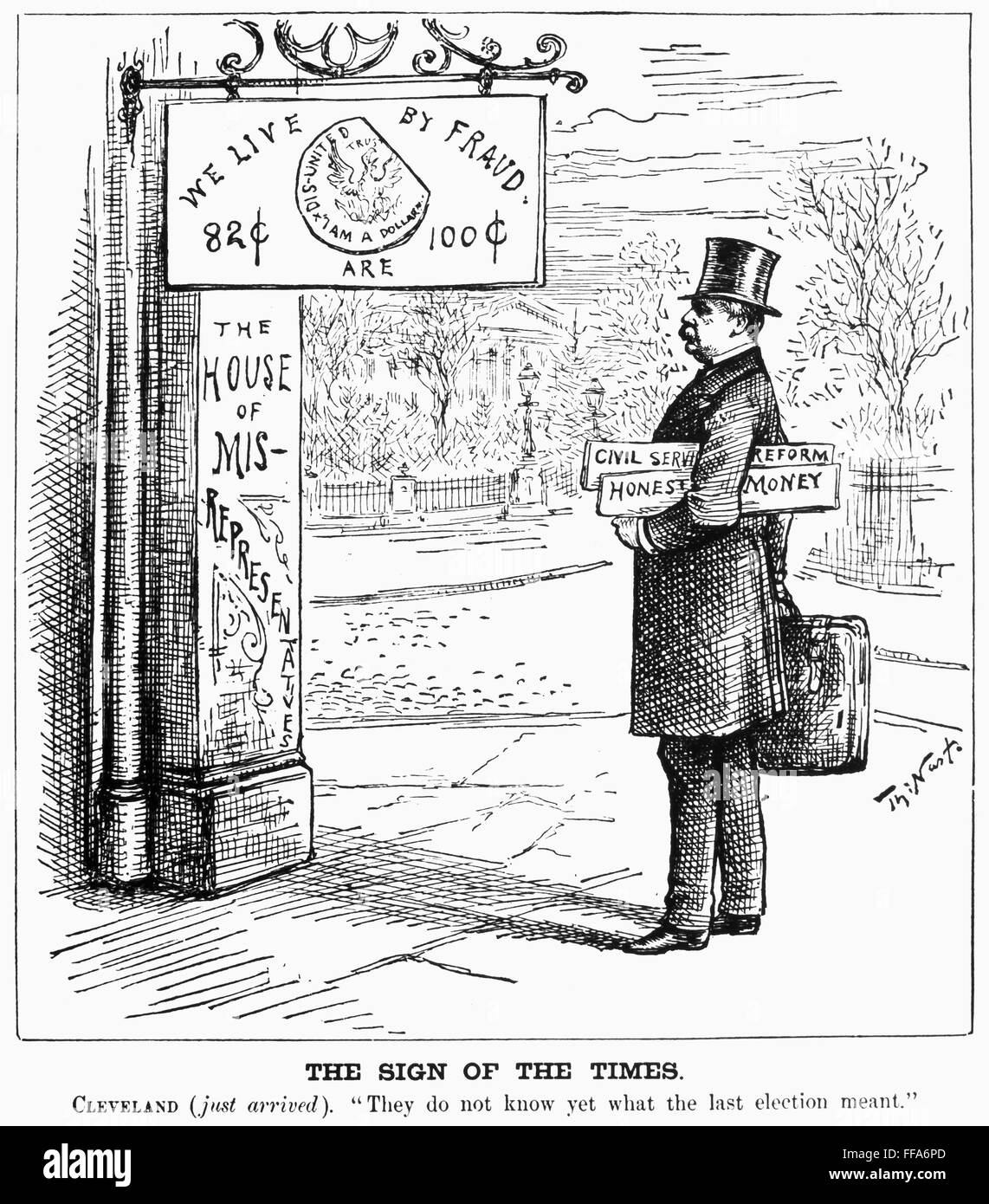 GROVER CLEVELAND CARTOON. /n'The Sign of the Times.' Cartoon, 1885, by ...
