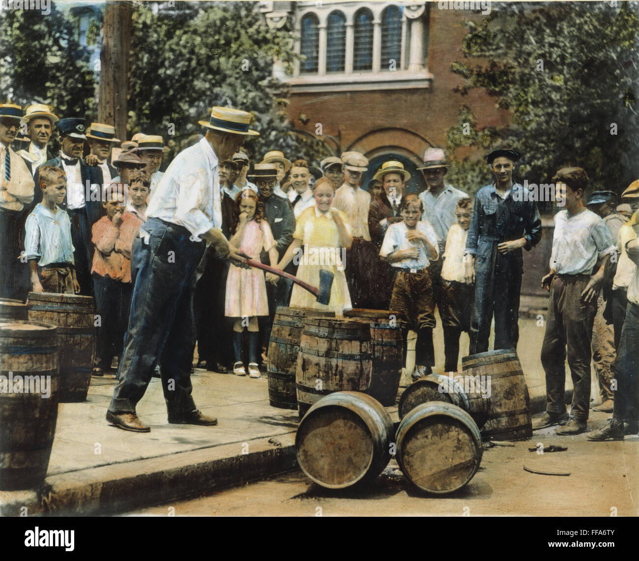 PROHIBITION, 1920s. /nA federal agent destroying illicit whiskey in ...