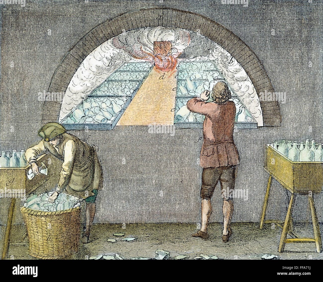 GLASSMAKING, 18th CENTURY. /nGlassware cooling slowly in an annealing ...