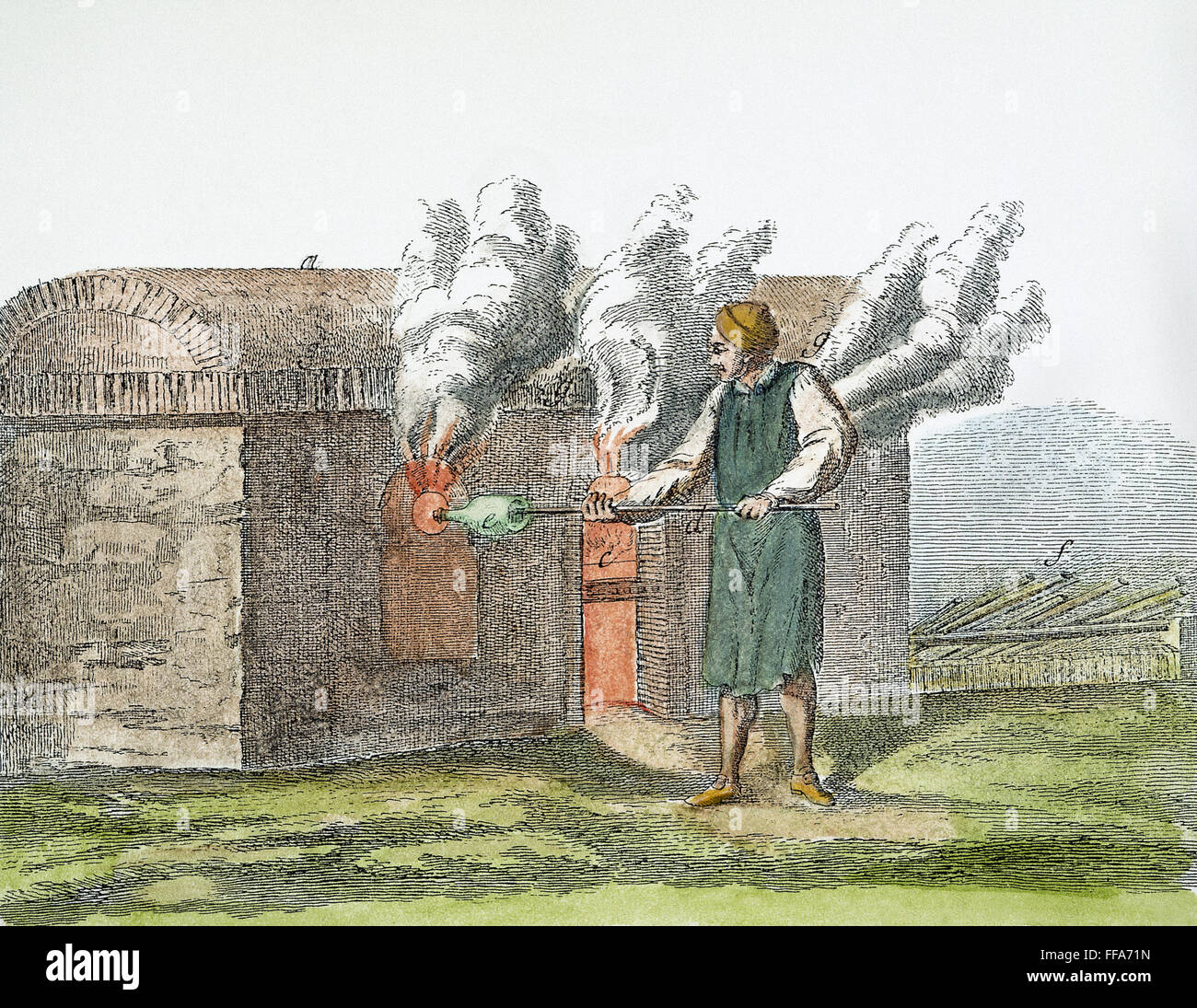 GLASSMAKING, 18th CENTURY. /nThe workman placing the finished bottle in ...
