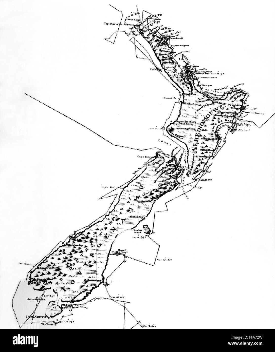 NEW ZEALAND MAP. /nCaptain James Cook's chart of New Zealand, the first ...