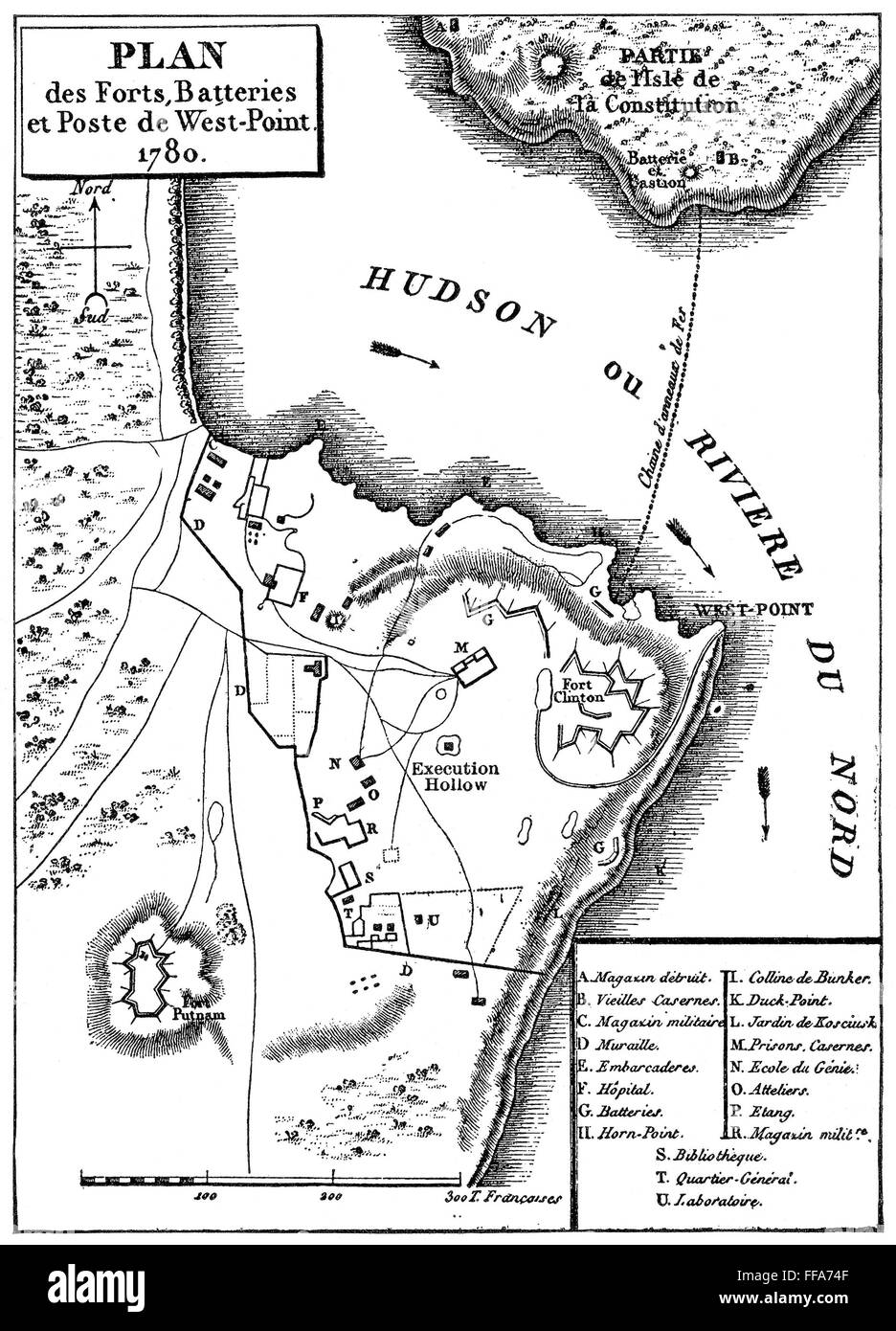 REVOLUTIONARY WAR MAP. /nA French plan of West Point during the ...