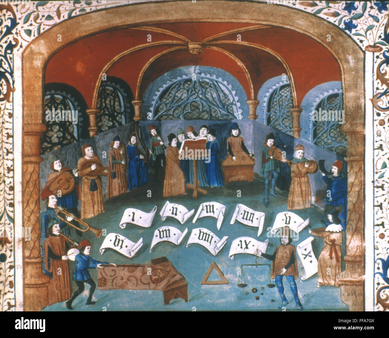 SINGERS & MUSICIANS. /nFrench manuscript illumination, 15th century ...