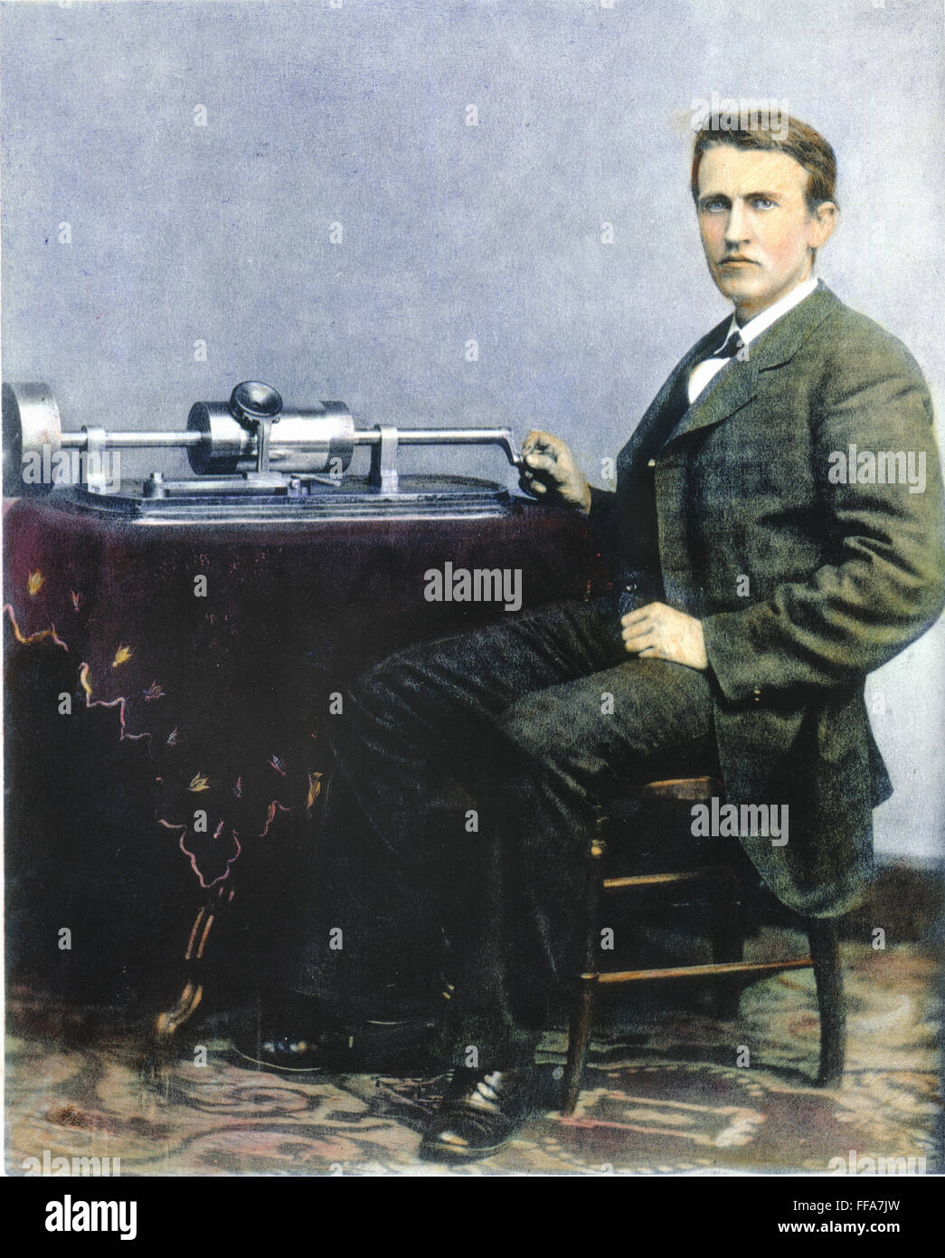 THOMAS EDISON (1847-1931). /nAmerican inventor. Photographed with his ...