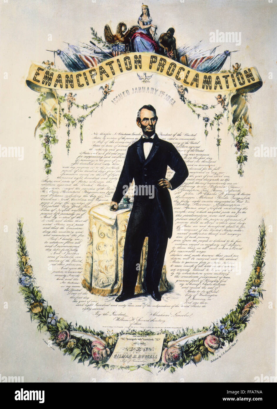 EMANCIPATION PROCLAMATION. /nAmerican lithograph, 1865, commemorating ...