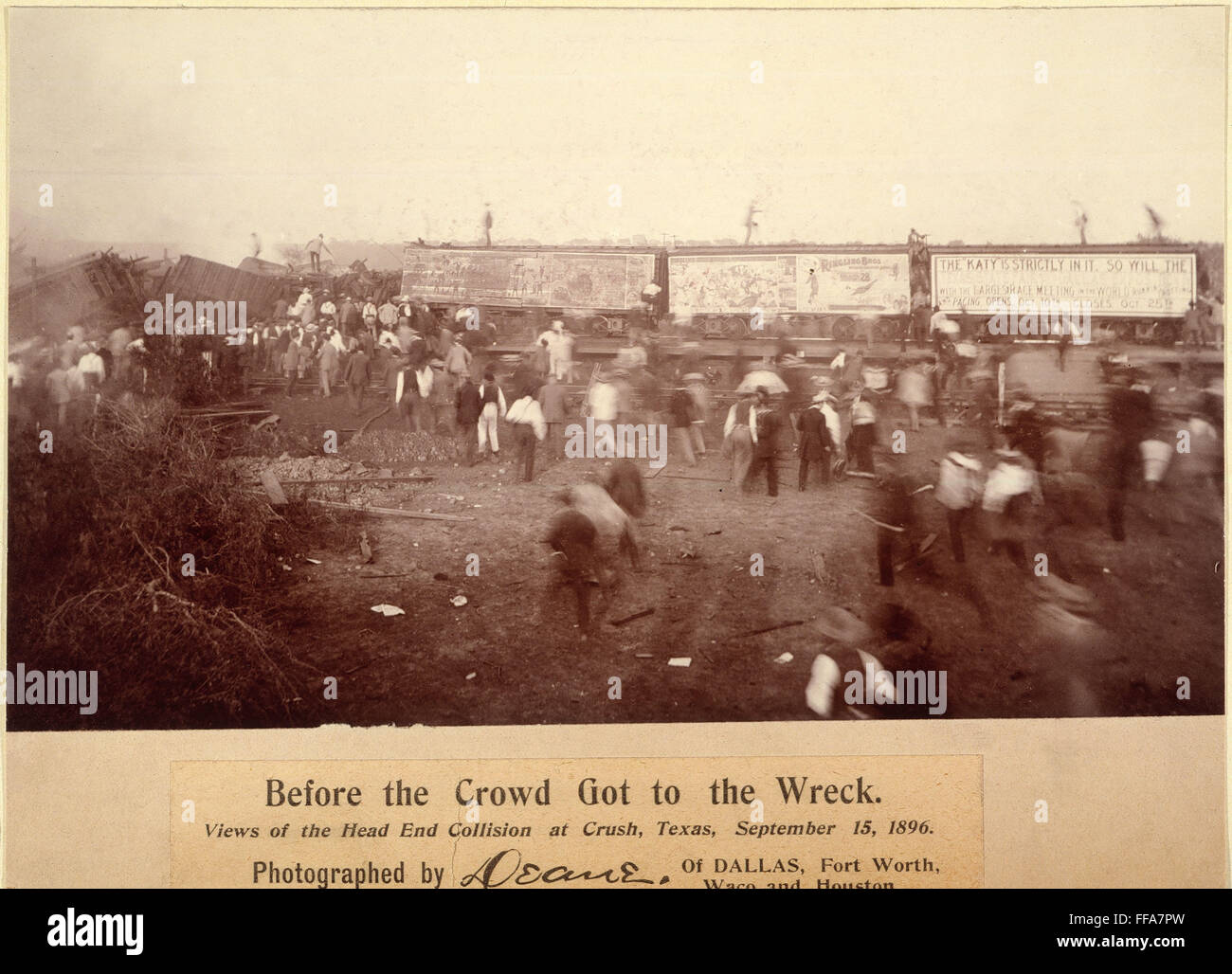 CIRCUS TRAIN WRECK, 1896. /nThe wreck of a circus train at Crush, Texas ...