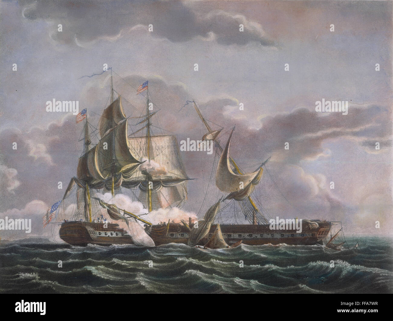 WAR OF 1812: NAVAL BATTLE. /nThe engagement between U.S.S. Constitution ...