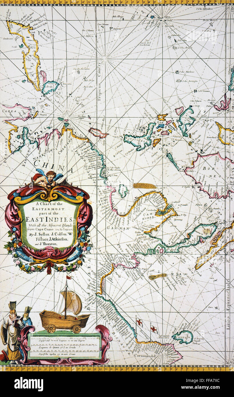 EAST INDIES MAP, 1670. /nDetail of a chart of the East Indies (oriented ...