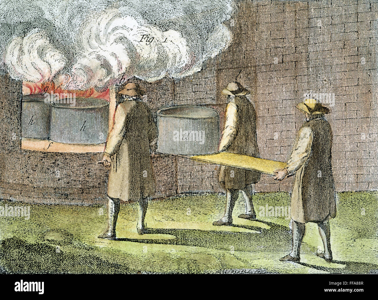 GLASSMAKING, 18TH CENTURY. /nWorkers putting clay pots filled with ...