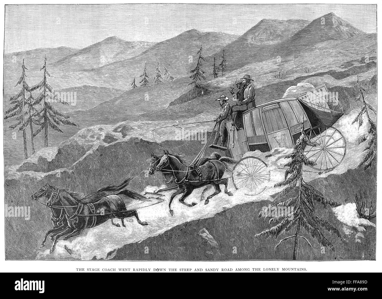 AMERICAN STAGECOACH, 1887. /n'The stagecoach went rapidly down the ...
