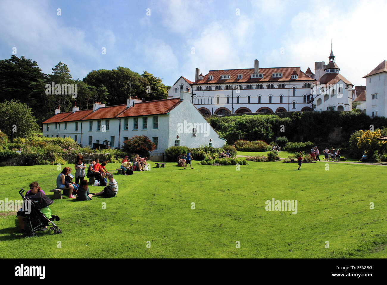 Caldey Island Monastery and visiting tourists Stock Photo - Alamy