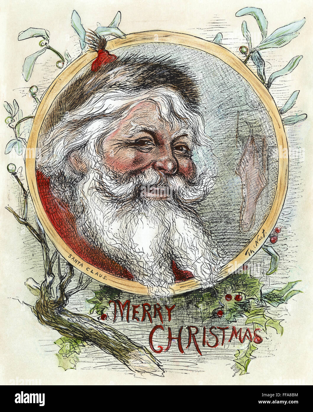 THOMAS NAST: SANTA CLAUS. /n'Merry Christmas.' Color, wood engraving ...