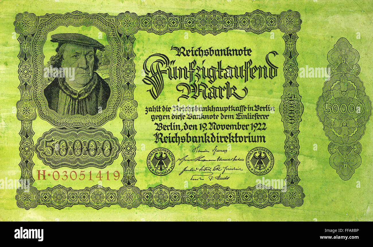 GERMAN BANKNOTE, 1922. /nA high denomination banknote of little value ...